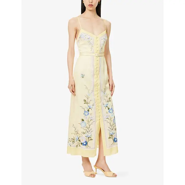 SELF-PORTRAIT Floral-print Belted Woven Midi Dress
