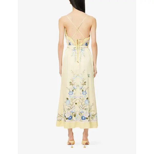 SELF-PORTRAIT Floral-print Belted Woven Midi Dress