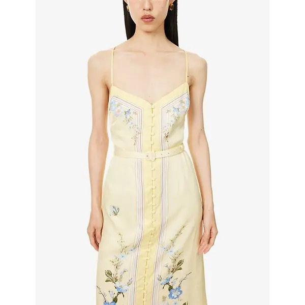 SELF-PORTRAIT Floral-print Belted Woven Midi Dress
