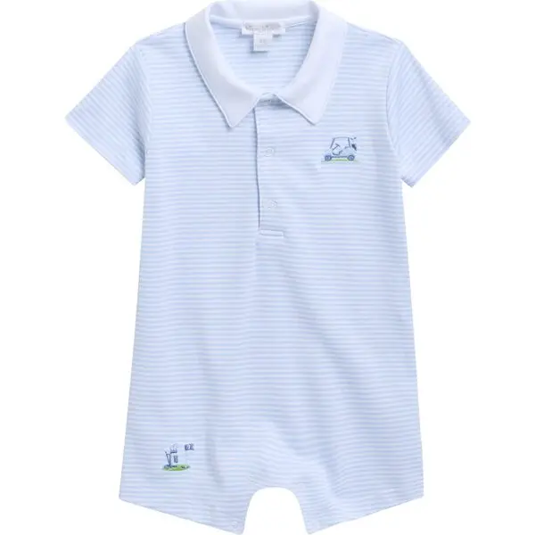 KISSY KISSY Embroidered Pima Cotton Romper - Light Blue