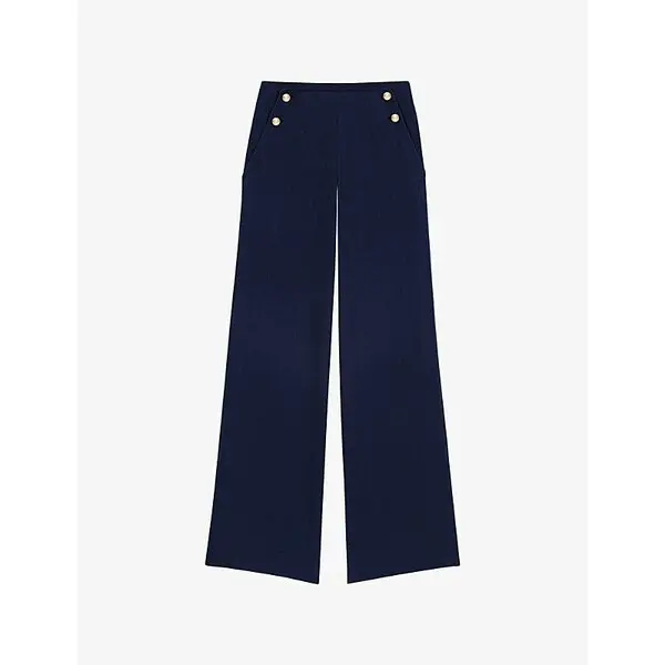 Maje Wide-leg Linen-blend Trousers - Navy