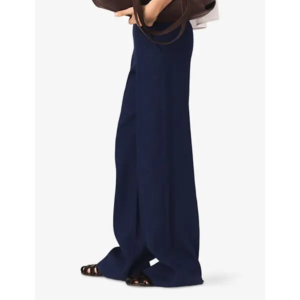Maje Wide-leg Linen-blend Trousers - Navy