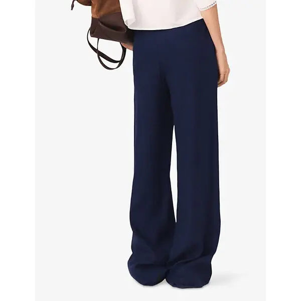 Maje Wide-leg Linen-blend Trousers - Navy