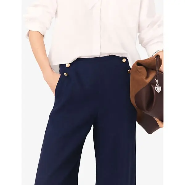 Maje Wide-leg Linen-blend Trousers - Navy