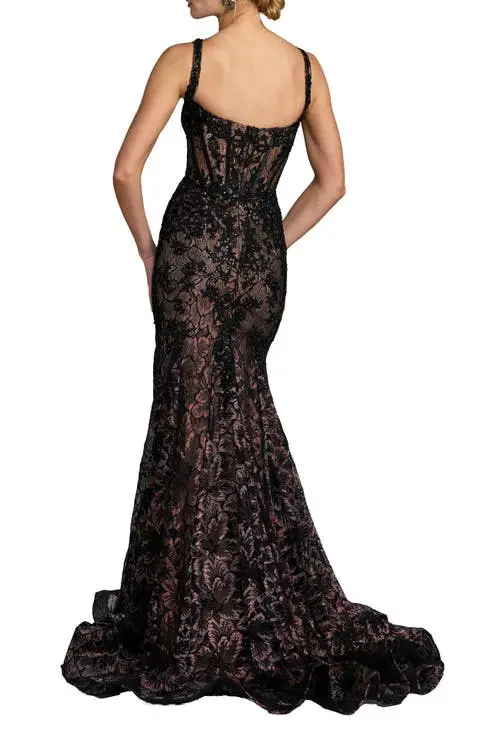Mac Duggal Embellished Mesh Trumpet Gown