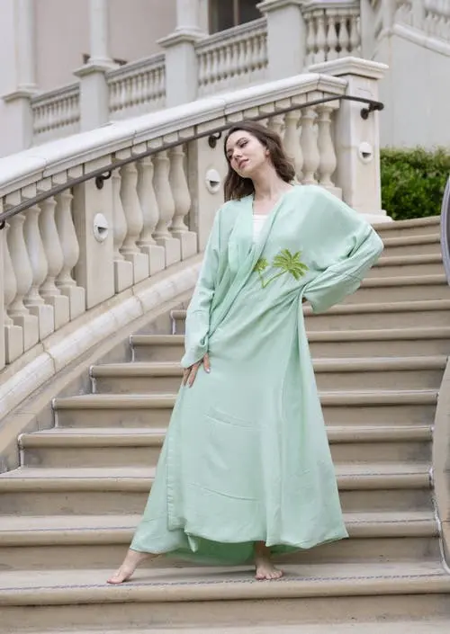 LE FAFO Palm Embroidered Silk Kaftan