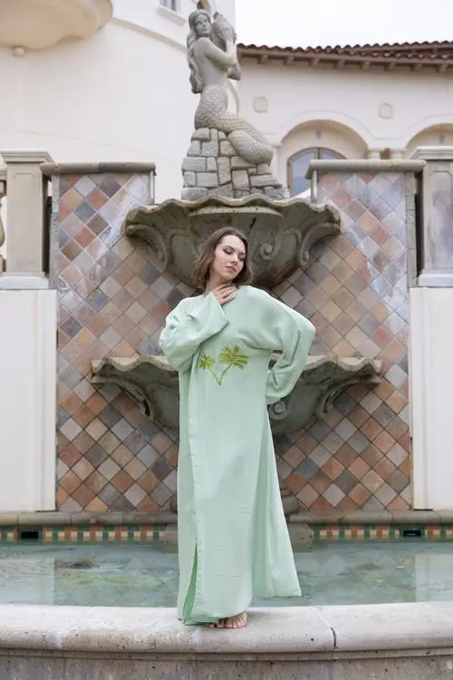 LE FAFO Palm Embroidered Silk Kaftan