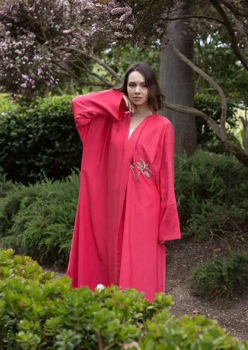 LE FAFO Palm Embroidered Silk Kaftan