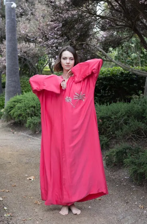 LE FAFO Palm Embroidered Silk Kaftan