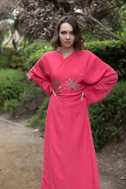 LE FAFO Palm Embroidered Silk Kaftan