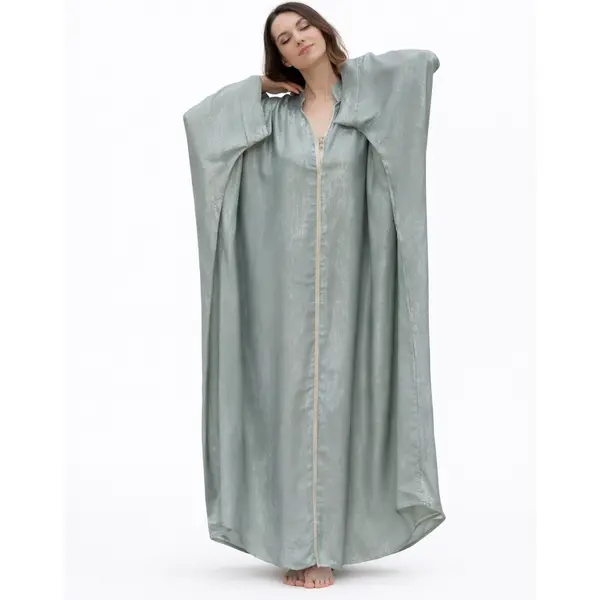 LE FAFO Metallic Silk Kaftan Gown - Green