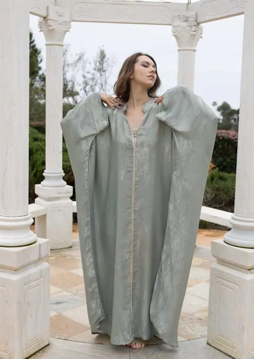 LE FAFO Metallic Silk Kaftan Gown
