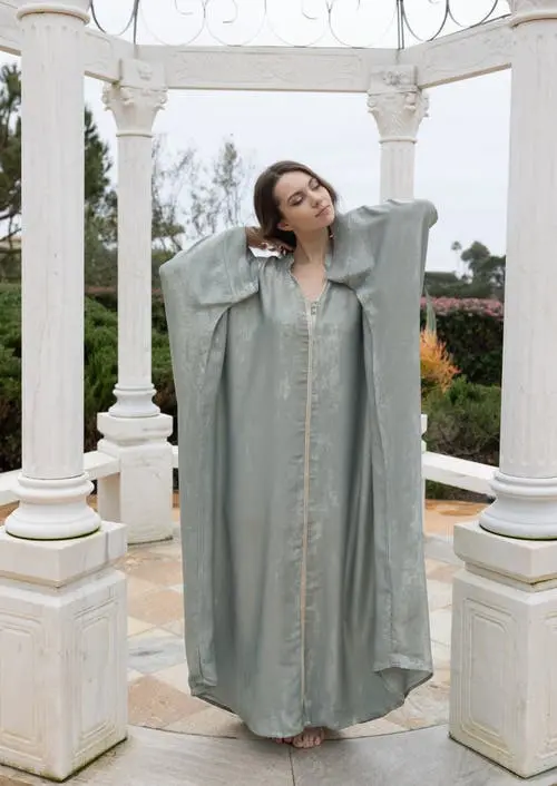 LE FAFO Metallic Silk Kaftan Gown