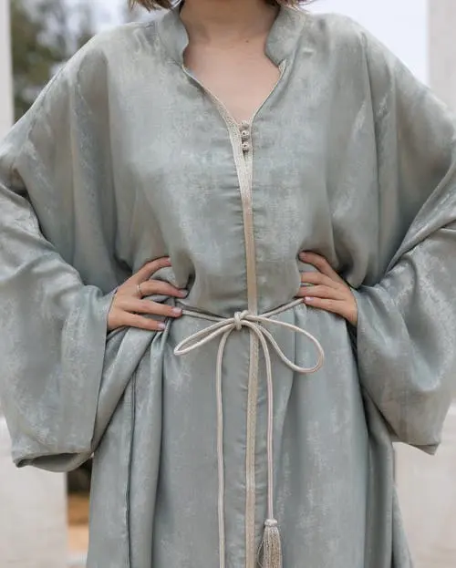 LE FAFO Metallic Silk Kaftan Gown