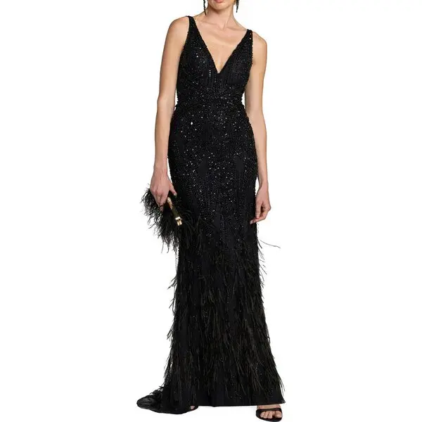 Mac Duggal Embellished Feather Hem Gown