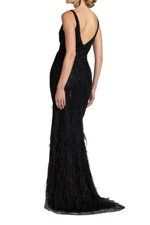 Mac Duggal Embellished Feather Hem Gown