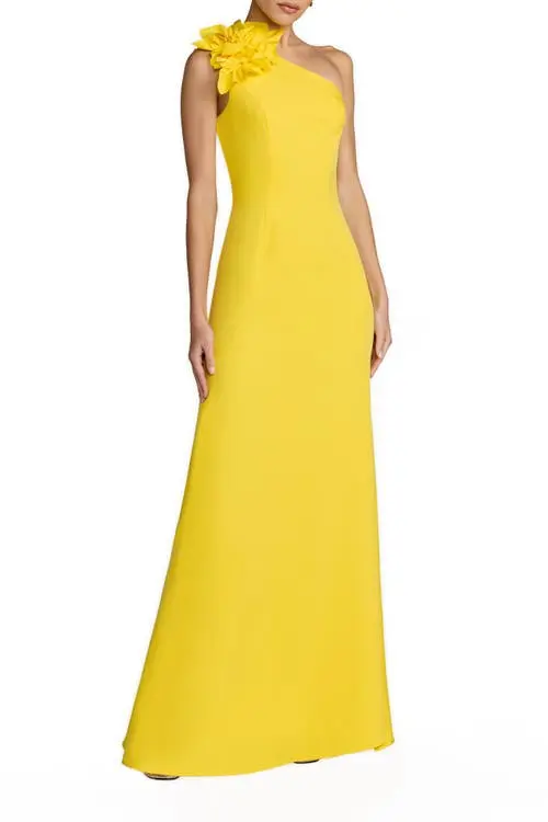 Mac Duggal One-shoulder Column Gown With Floral Detail