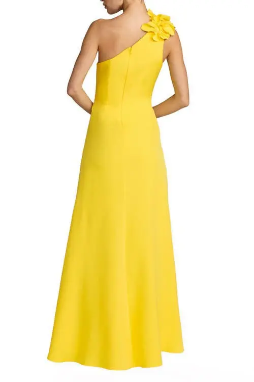 Mac Duggal One-shoulder Column Gown With Floral Detail