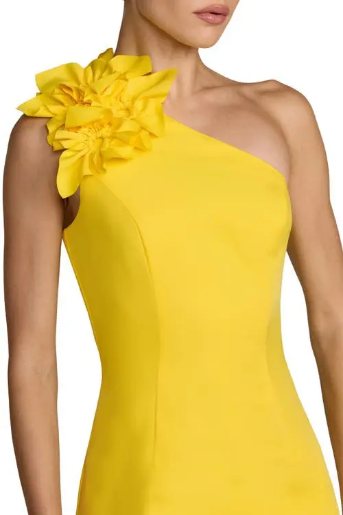Mac Duggal One-shoulder Column Gown With Floral Detail