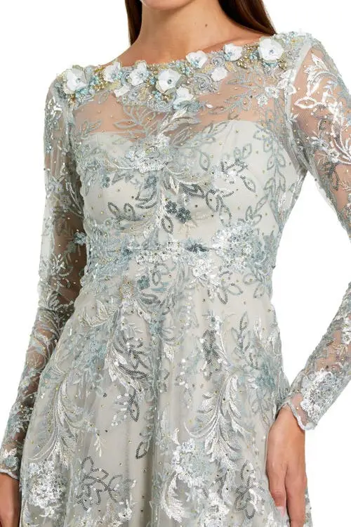 Mac Duggal Floral Embroidered Midi Dress