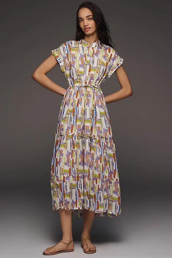 RO'S GARDEN Abstract Print Cotton Midi Dress