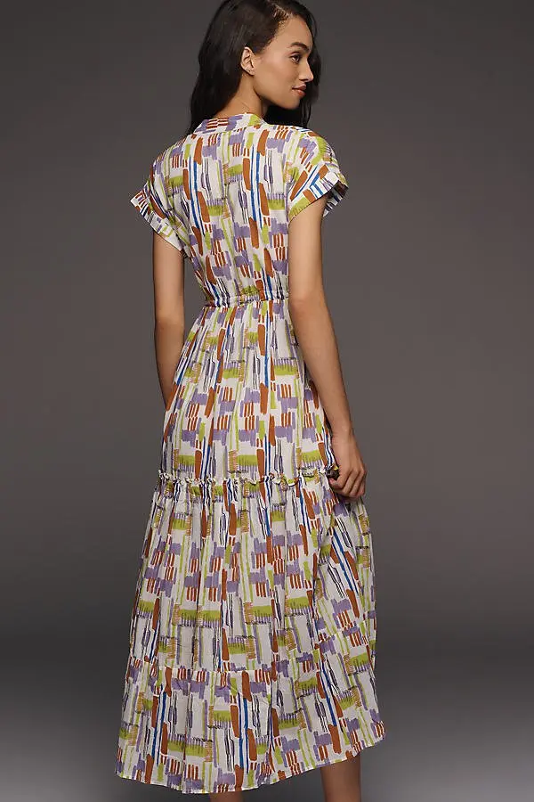 RO'S GARDEN Abstract Print Cotton Midi Dress