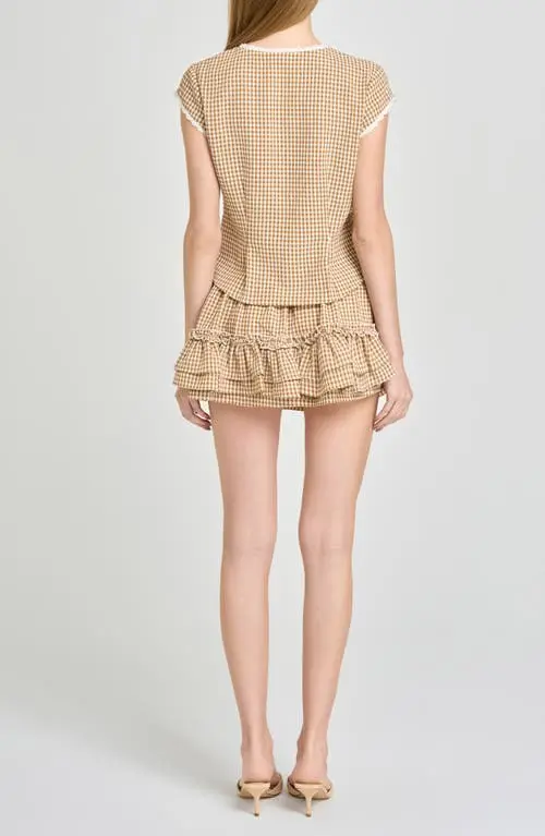 WAYF Aria Gingham Crop Button-up Top - Tan