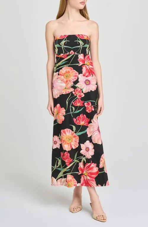 WAYF All Yours Floral Strapless Midi Dress - Black Poppies