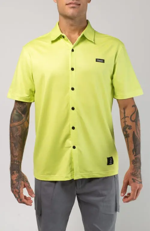 VAST Aqua Terra Tech Short Sleeve Performance Button-up Shirt - Lime