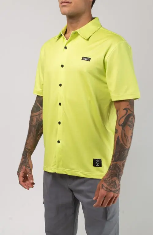VAST Aqua Terra Tech Short Sleeve Performance Button-up Shirt - Lime