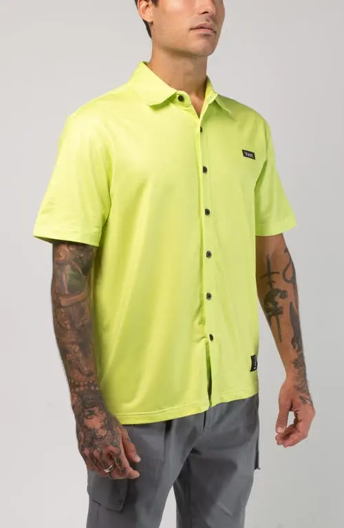 VAST Aqua Terra Tech Short Sleeve Performance Button-up Shirt - Lime