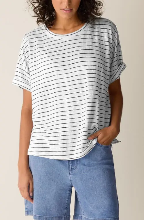 Eileen Fisher Boxy Stripe Organic Linen T-shirt - White/black