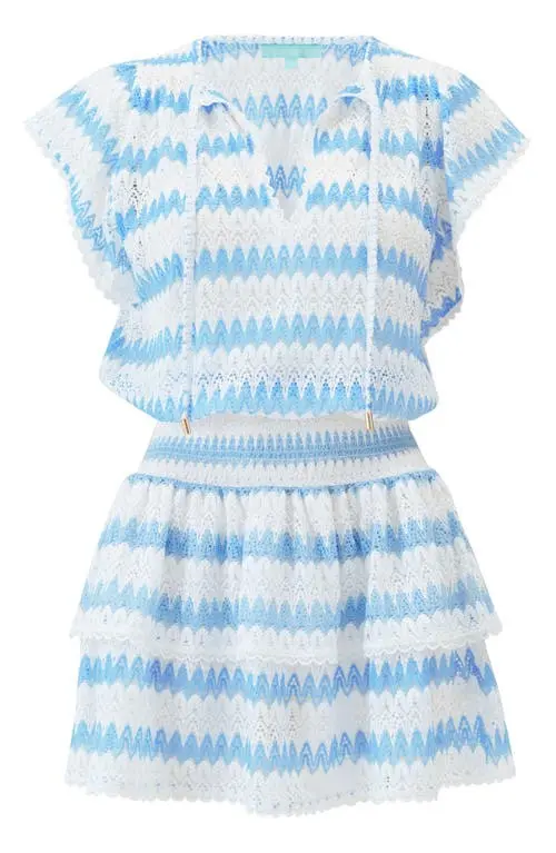 Melissa Odabash Remi Stripe Flutter Sleeve Tiered Cover-up Minidress - White/oasis