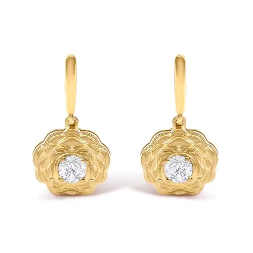 HAUS OF BRILLIANCE 14k Yellow Gold Plated Sterling Silver Lab Grown Diamond Flower Drop Earrings - Yellow Gold Over Silver