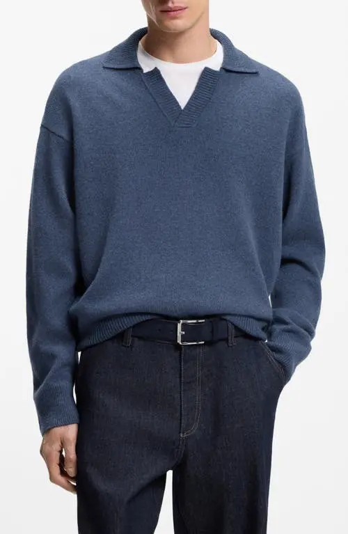 BOSS C-ucari Long Sleeve Wool Polo Sweater - Open Blue