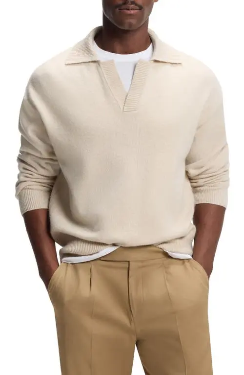 BOSS C-ucari Long Sleeve Wool Polo Sweater - Open White