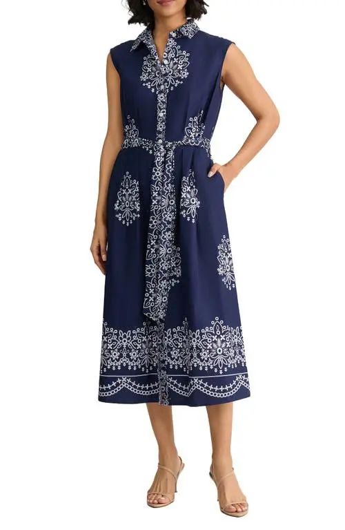 Jones New York Printed Sleeveless Midi Shirtdress - Pacific Navy Multi