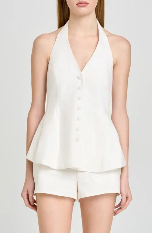 WAYF Paloma Button-up Peplum Halter Top - Ivory