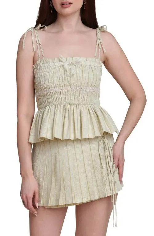 Avec Les Filles Sleeveless Smocked Peplum Top - Avocado Gingham