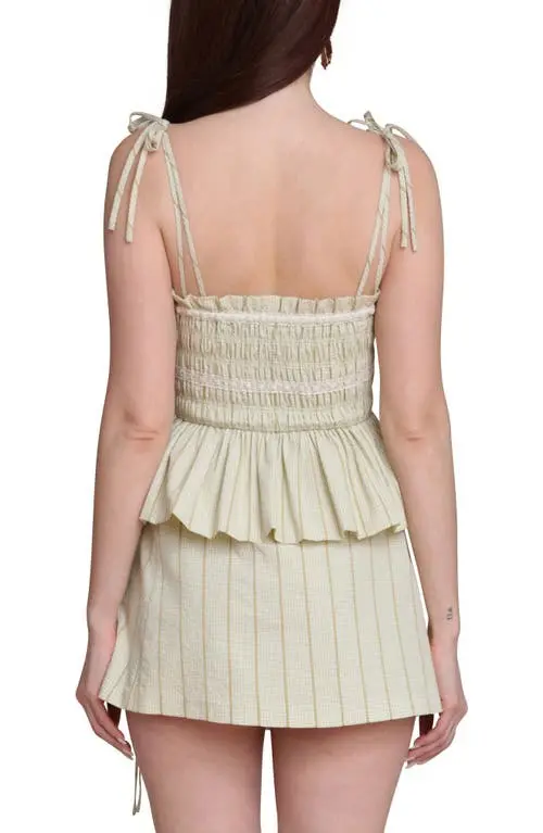Avec Les Filles Sleeveless Smocked Peplum Top - Avocado Gingham