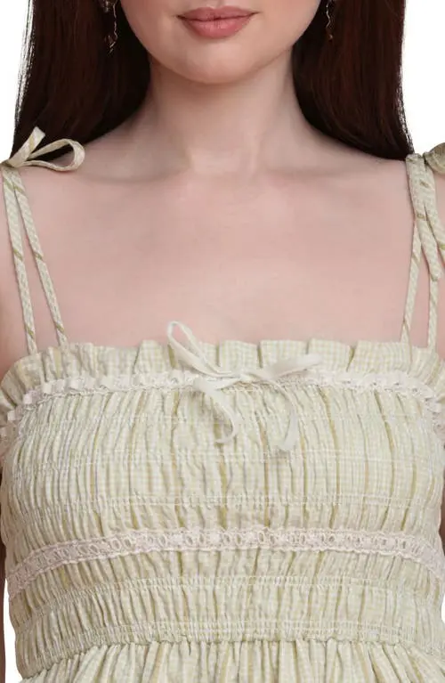 Avec Les Filles Sleeveless Smocked Peplum Top - Avocado Gingham