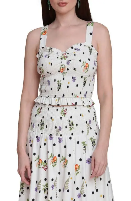 Avec Les Filles Flower & Polka Dot Smocked Tank - Cream Scattered Botanical