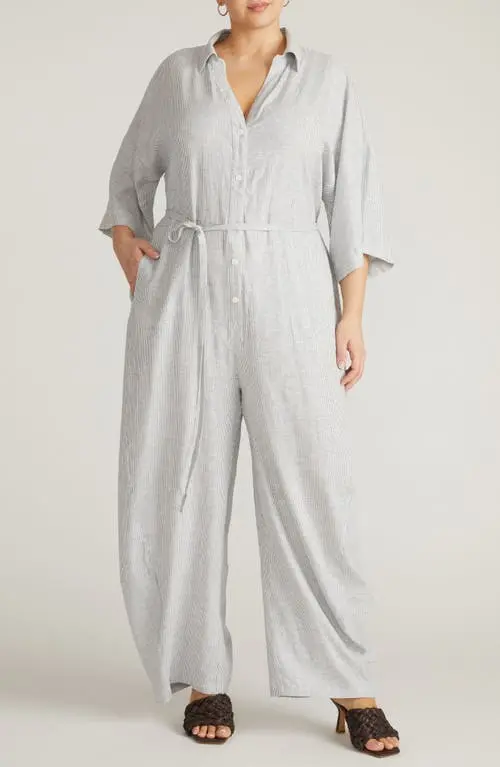 Universal Standard Maggie Linen Blend Jumpsuit - Beach Stripe