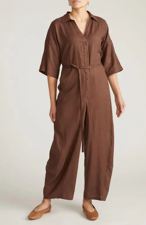 Universal Standard Maggie Linen Blend Jumpsuit - Brown Peppercorn