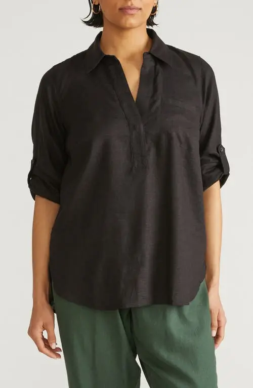Universal Standard Linen Blend Polo Shirt With Back Buttons