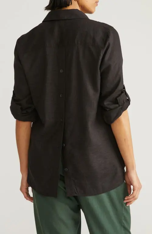 Universal Standard Linen Blend Polo Shirt With Back Buttons