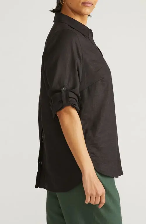Universal Standard Linen Blend Polo Shirt With Back Buttons