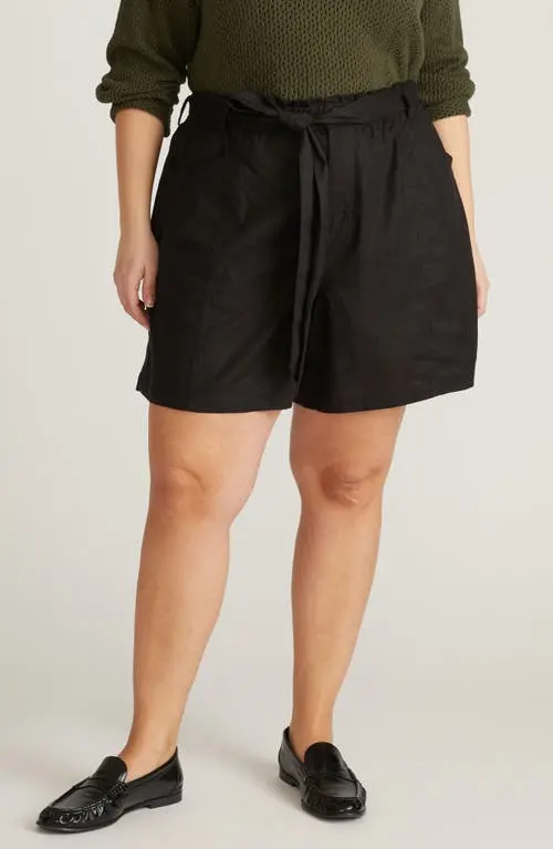 Universal Standard Harbor Stretch Linen Blend Paperbag Shorts - Black