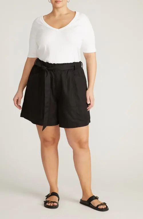 Universal Standard Harbor Stretch Linen Blend Paperbag Shorts