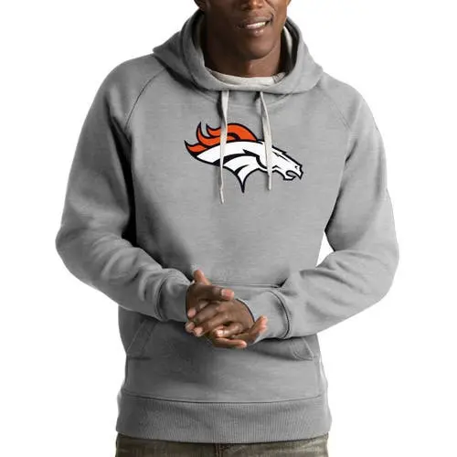 ANTIGUA Denver Broncos Victory Pullover Hoodie - Heather Gray